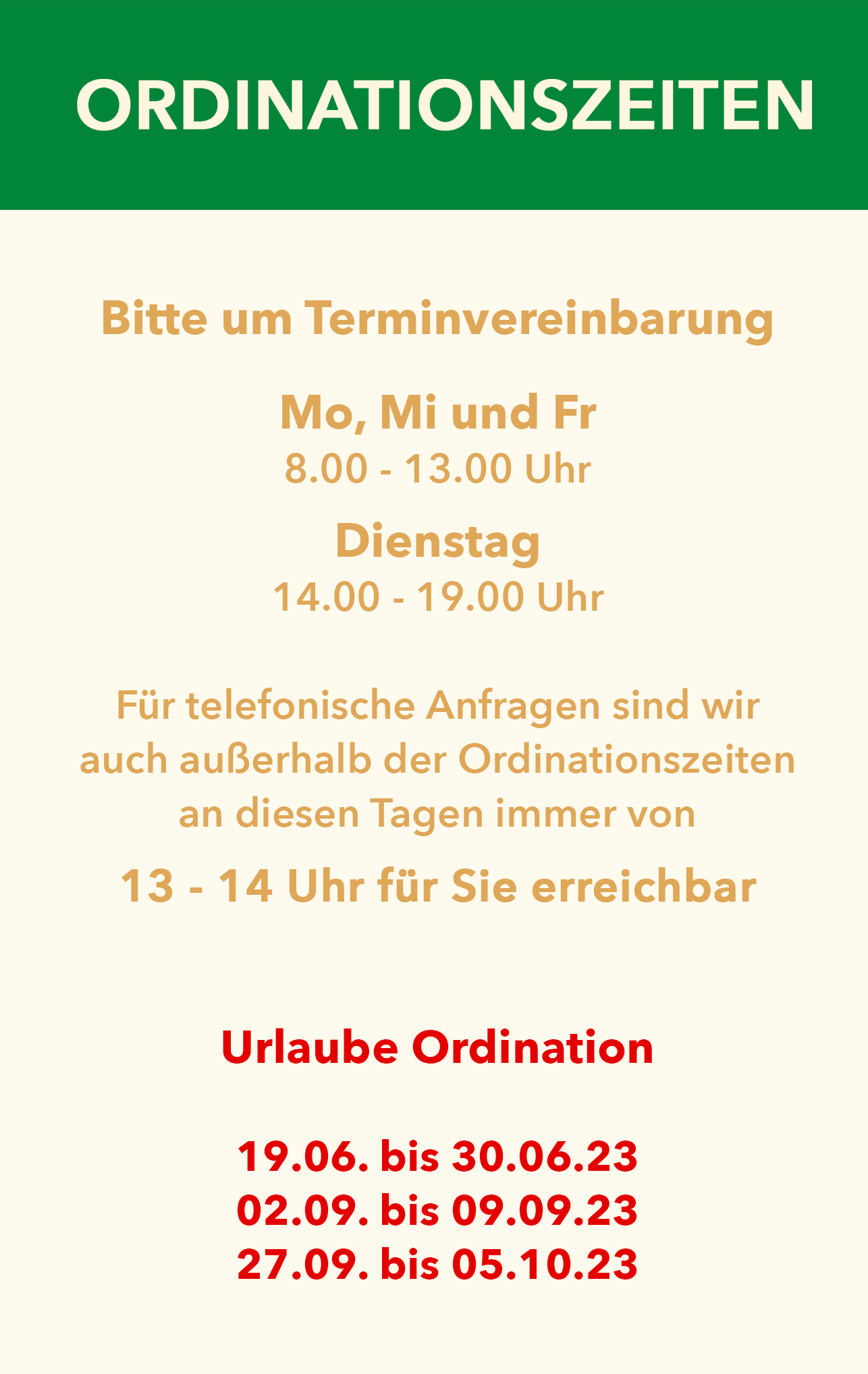 Ordinationszeiten - Dr. Monika Stark